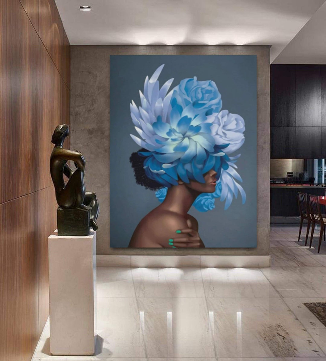 Blue Rose Beauty: Captivating Canvas Art of a Woman With Blue - Etsy