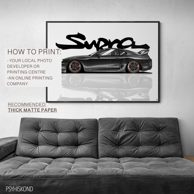 Toyota Supra Mk4 Digital Drawing Design Black With Gold - Etsy