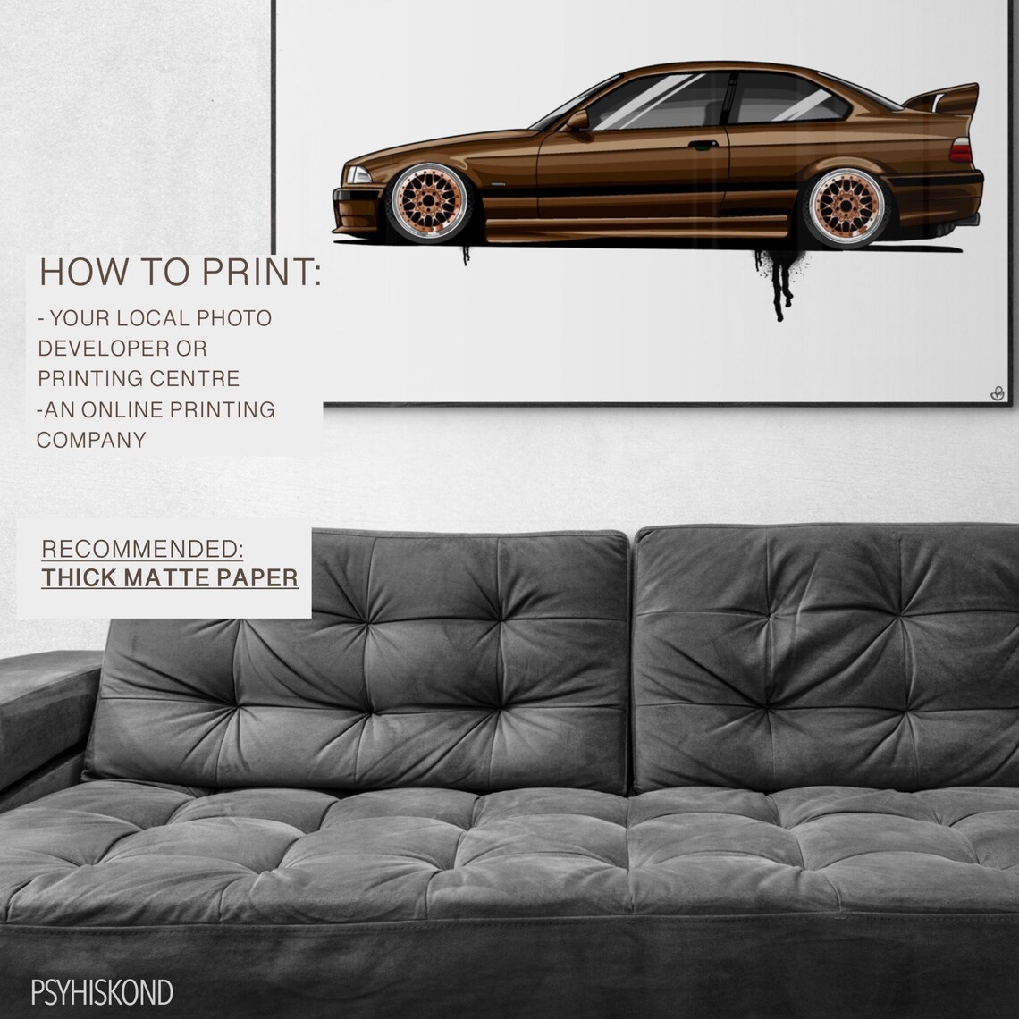 BMW E36 Digital Drawing Art Design Printable Wall Interior Art Wall Decor Car Design Hand Drawn ...