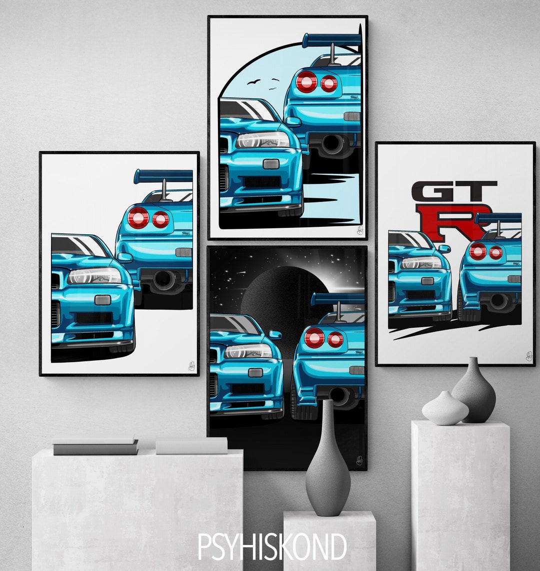 4x Nissan Skyline Gtr Digital Drawing Art Design Printable Wall Interior Art Wall Decor Car ...