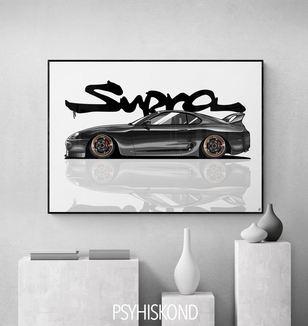 Toyota Supra Mk4 Digital Drawing Design Black With Gold Wheels, Digital ...