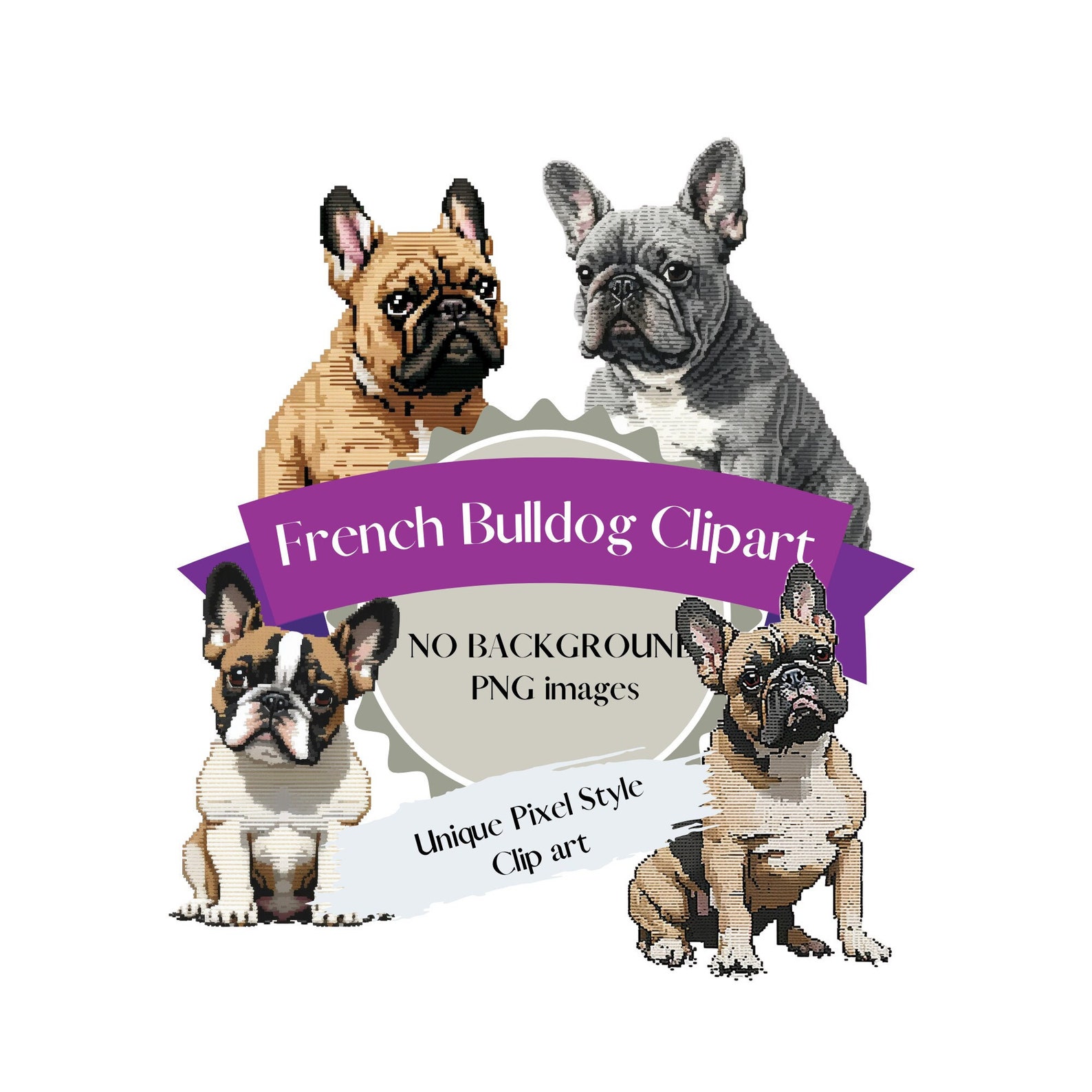 French Bulldog Pixel Clipart No Background PNG Image Art, Frenchie Clip ...