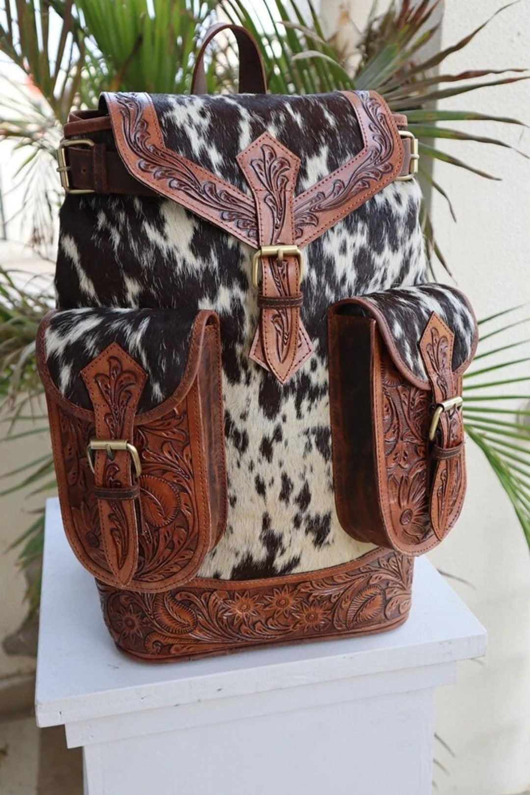 Leather Backpack, Cowhide Backpack, Cowhide Purse Leather Backpack ...