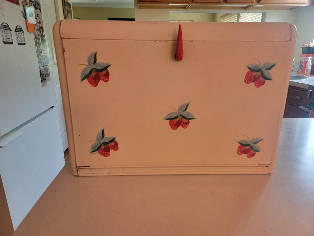 Kreamer Metal Bread Box, Ivory With Red Knob. - Etsy