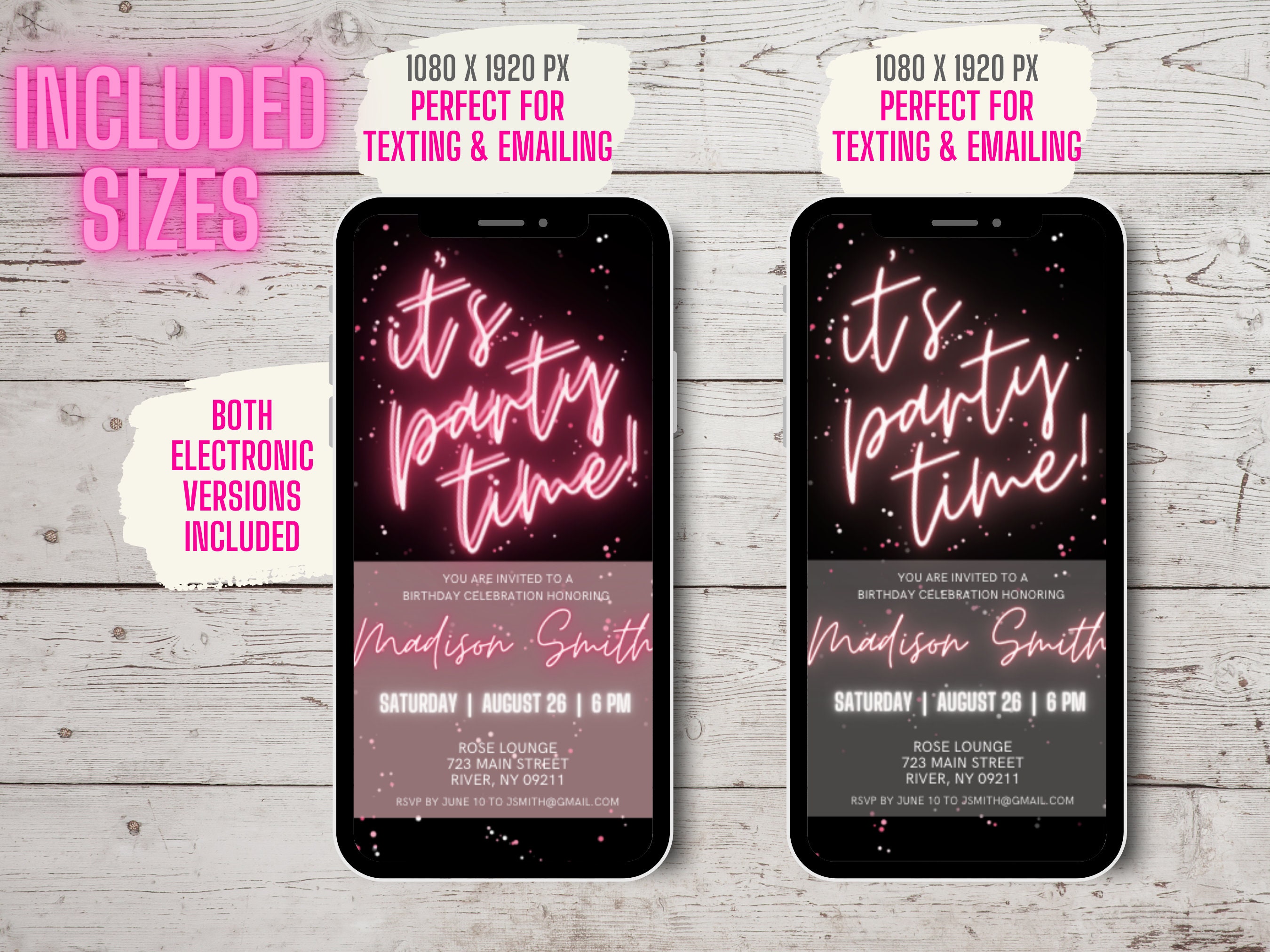 Pink Neon Party Invitation, Editable Template, Teen Birthday, Adult ...
