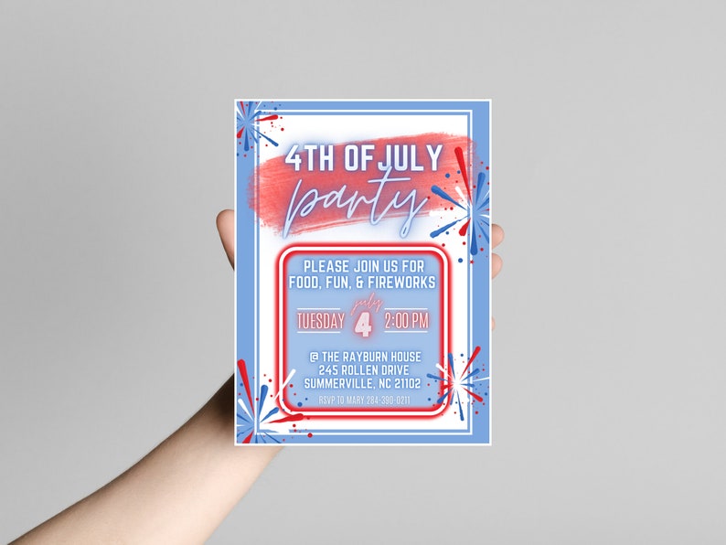 Editable 4th of July Party Invitation, Summer Party, BBQ Invite, Text ...