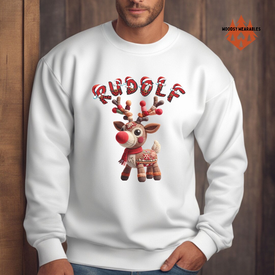 Rudolf Holiday Sweatshirt, Christmas Reindeer Pullover - Etsy