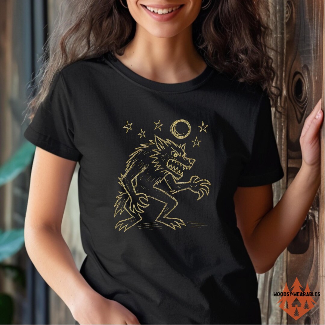 Werewolf Sketch T-shirt, Funny Chicken Scratch Wolfman Tee, Full Moon ...