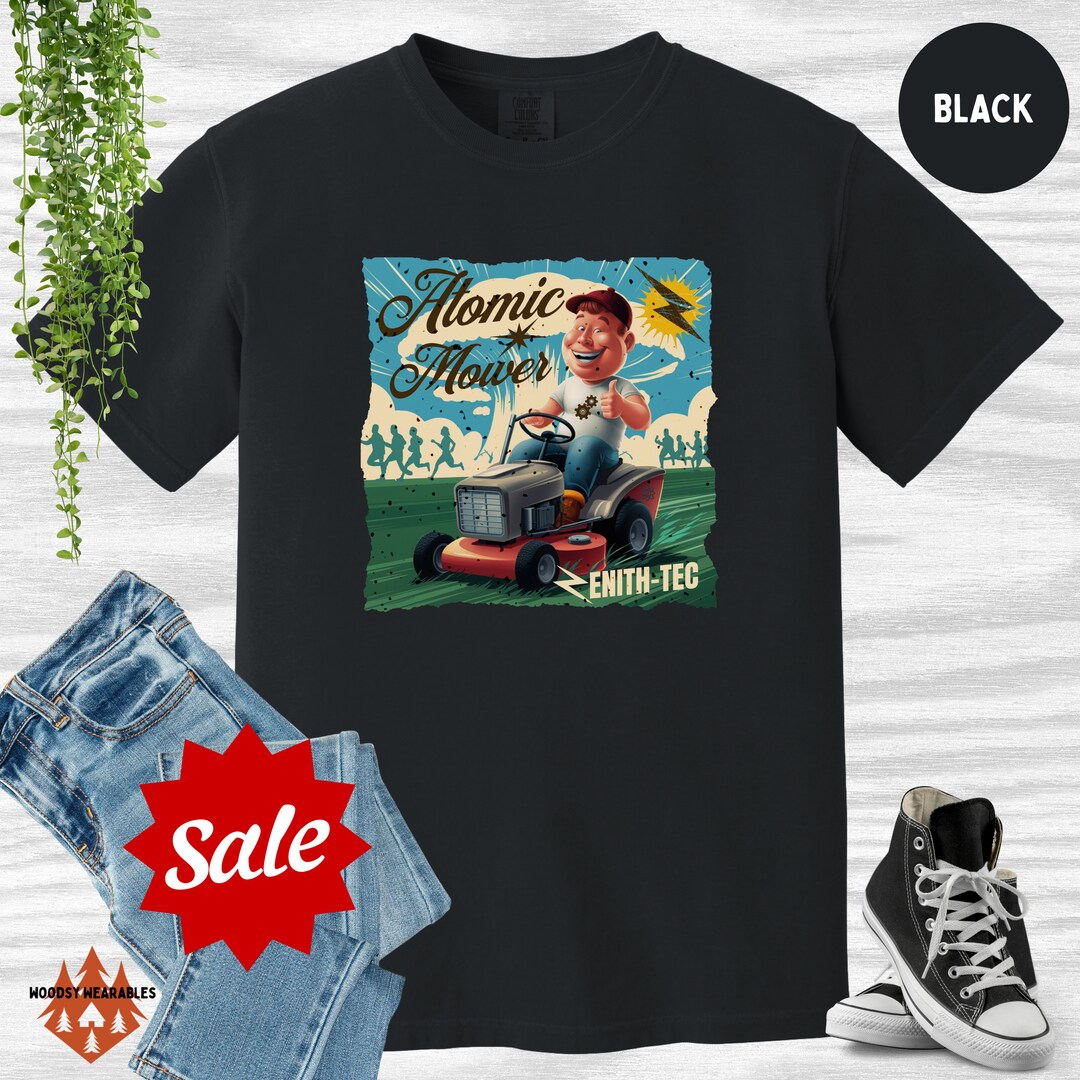 Atomic Mower T-shirt, Retro Apocalypse Lawn Care Tee, Funny Nuclear ...