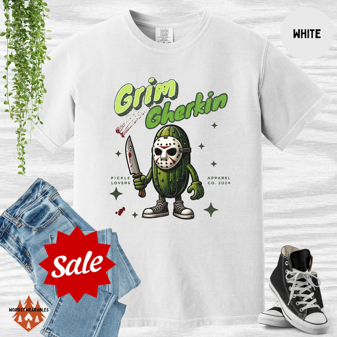 Grim Gherkin T-shirt, Horror Pickle Cartoon Tee, Spooky Food Lover ...