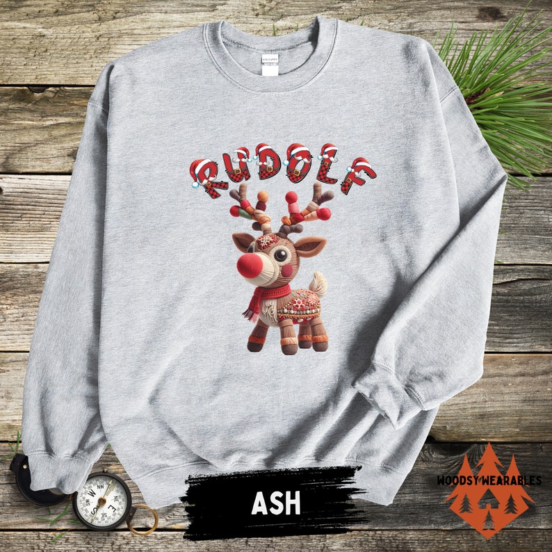 Rudolf Holiday Sweatshirt, Christmas Reindeer Pullover - Etsy