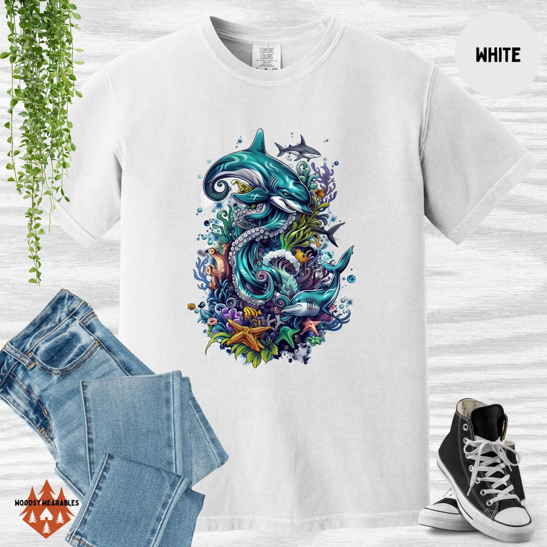 Sea Animal Tshirt Marine Tee, Shark, Octopus Tentacles, Sharks ...