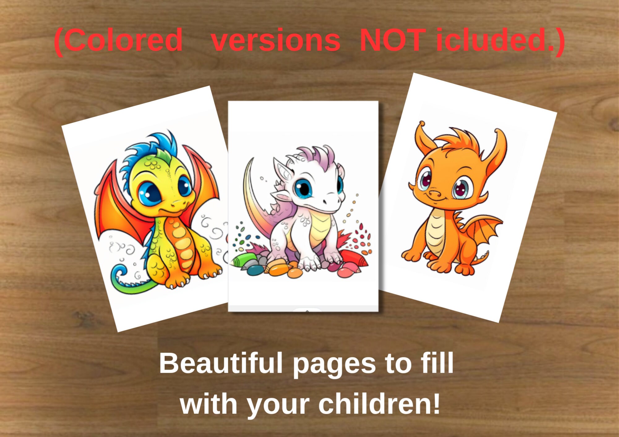 24 Baby Cute Dragon Fantasy Coloring Pages Adults Kids - Etsy