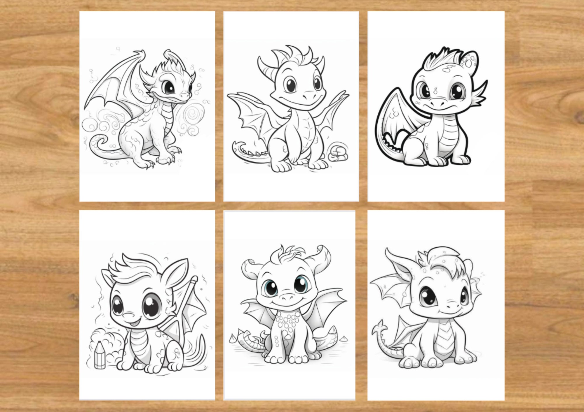 24 Baby Cute Dragon Fantasy Coloring Pages Adults Kids - Etsy