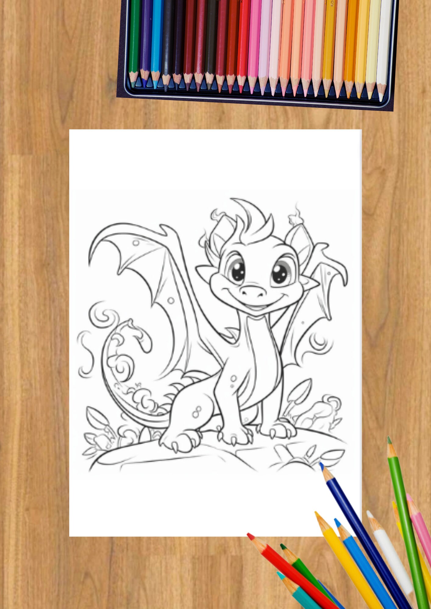 24 Baby Cute Dragon Fantasy Coloring Pages Adults Kids - Etsy