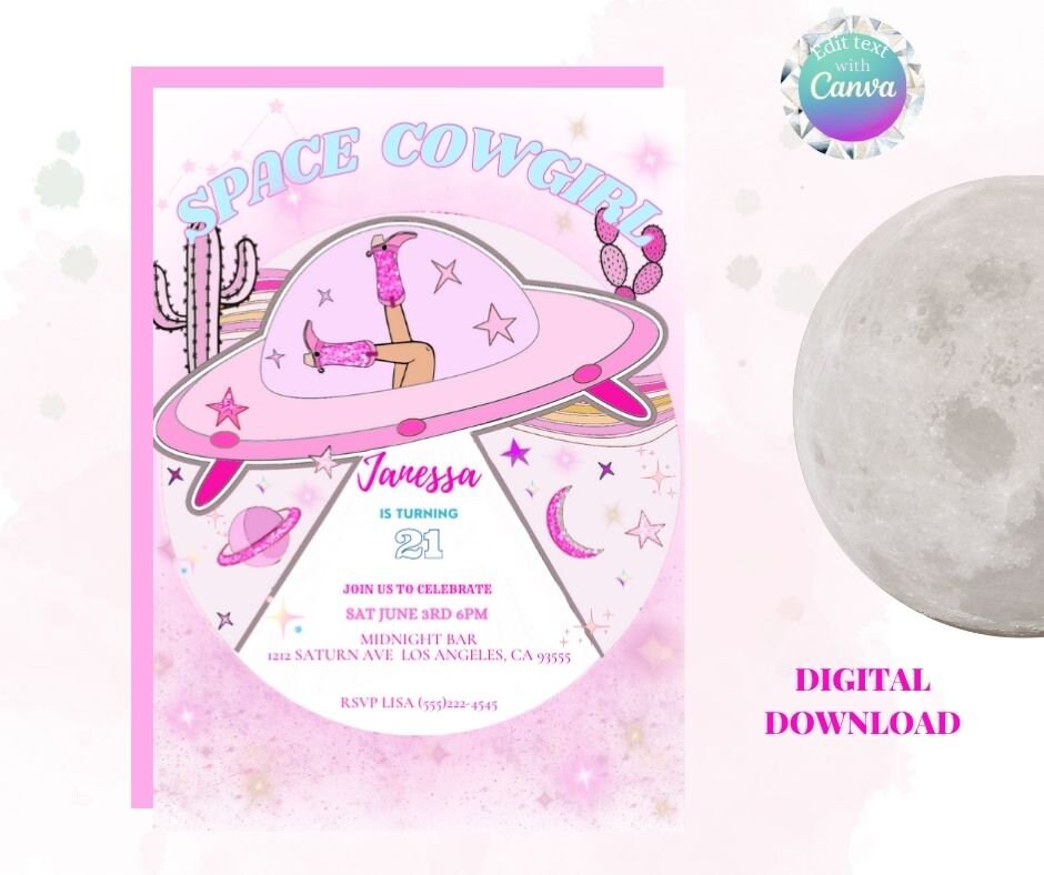 Editable Space Cowgirl Invitation for a Space Cowgirl Birthday Space ...