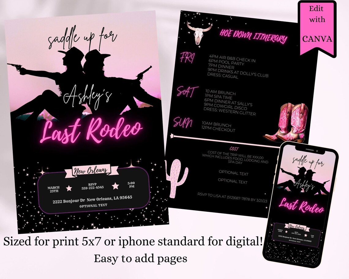 Last Rodeo Bachelorette Invitation Template Last Rodeo - Etsy