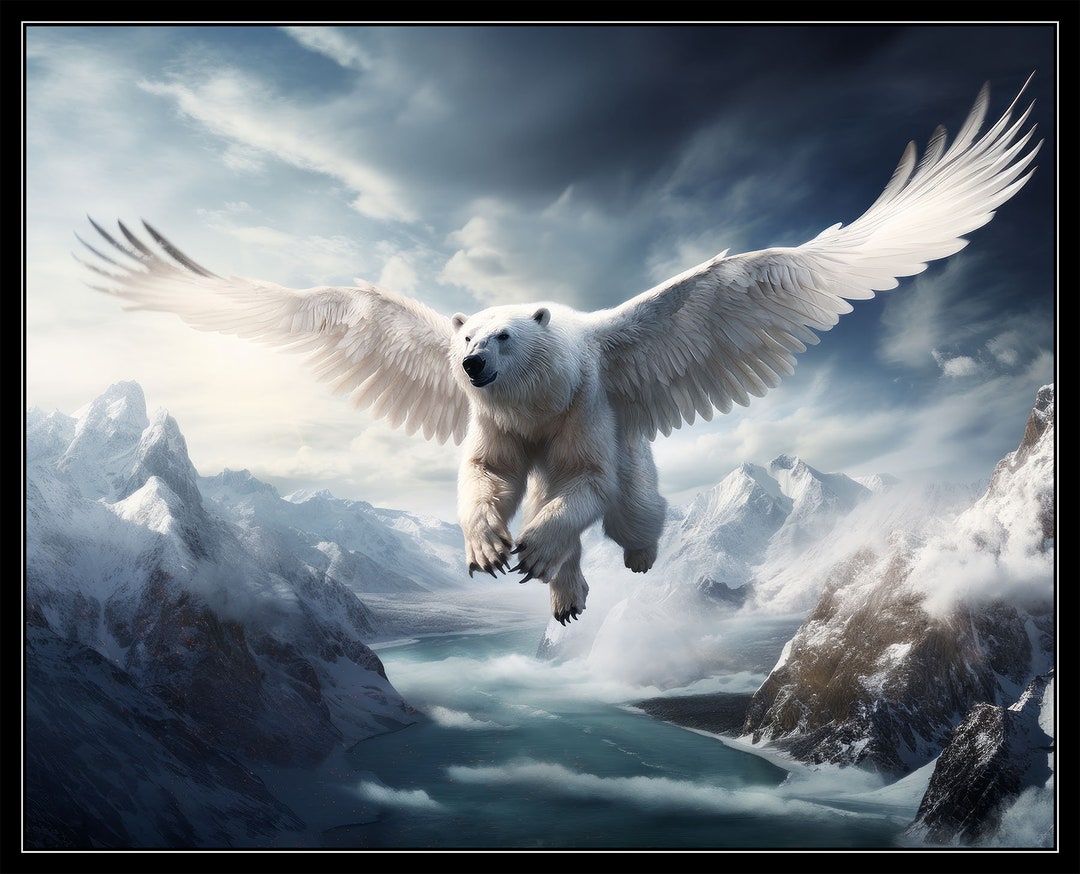 Set of 3, Flying Polar Bear Digital Wall Art, Spirit Polar Bear, Spirit ...