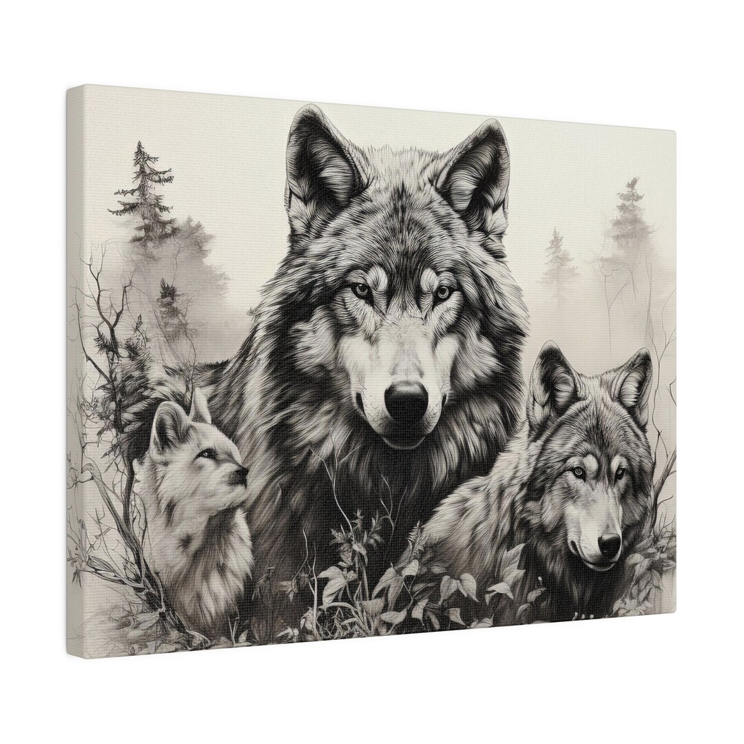 Wolves Pen Drawing - Gallery Wrap Canvases - AI Enhanced Artwork, Jondo ...