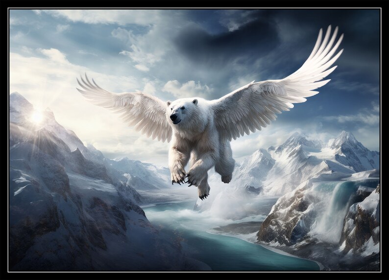 Set of 3, Flying Polar Bear Digital Wall Art, Spirit Polar Bear, Spirit ...
