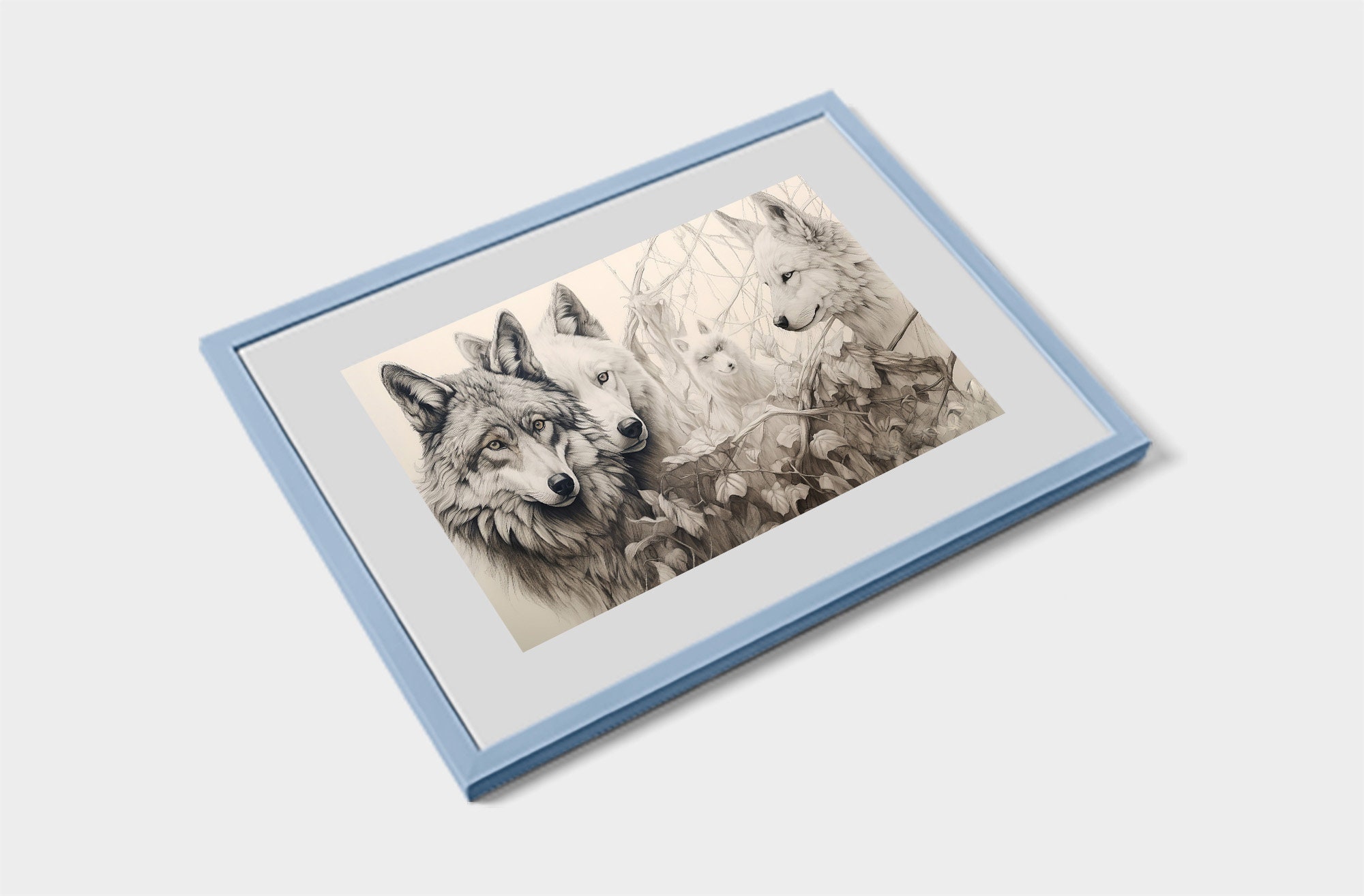 Wolves, Pencil Drawing of Four Wolves, Digital Wall Art, Ai-generated ...