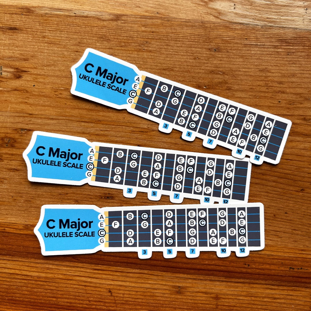 Ukulele C-major Scale Fretboard Glossy Stickers - Set of Three Stickers ...
