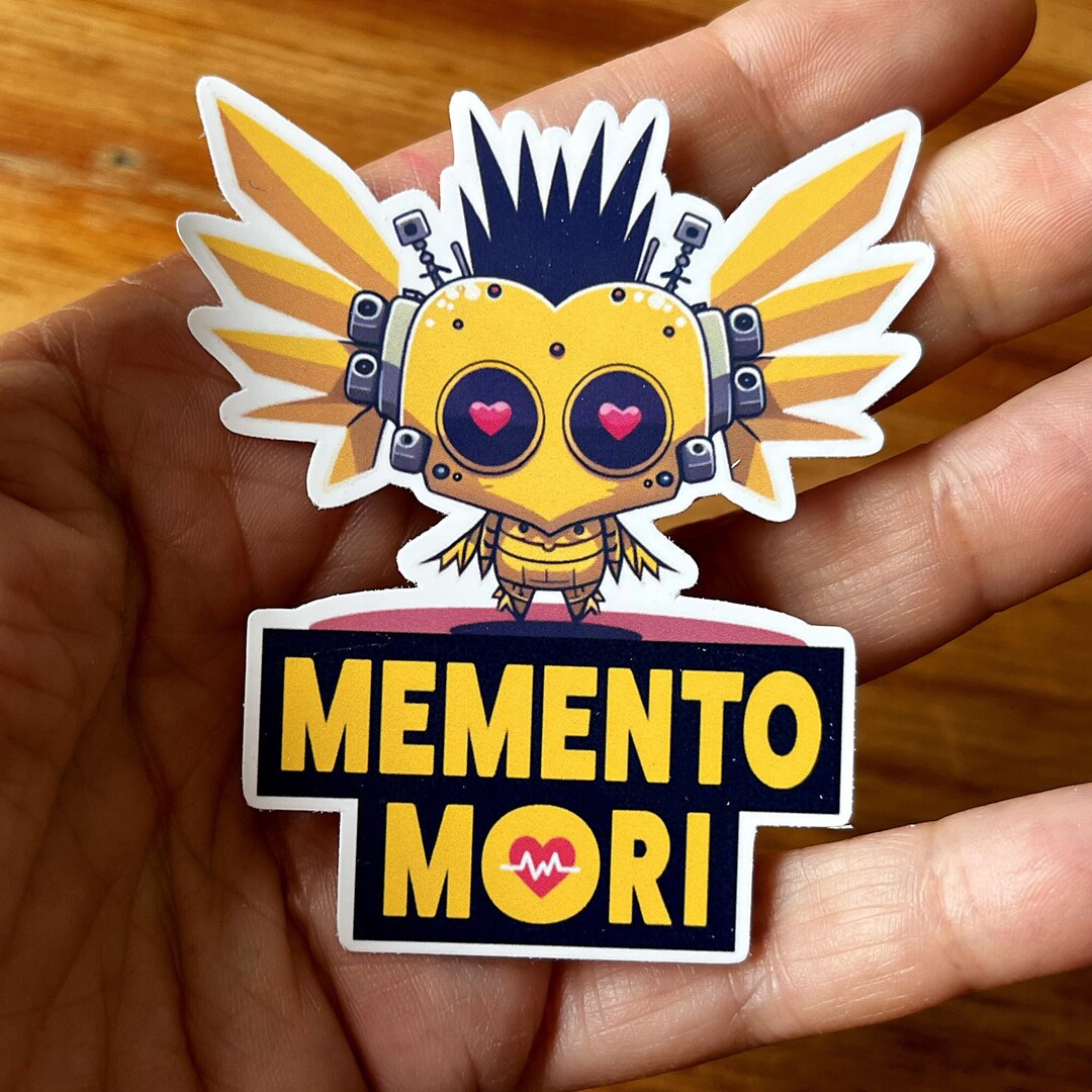 Momento Mori Robot With Wings Sticker Words on Sticker - Etsy