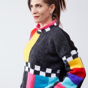 No Signal Tv Colorblocked Mixed Geometric Unisex Sweater Patchwork Gift ...