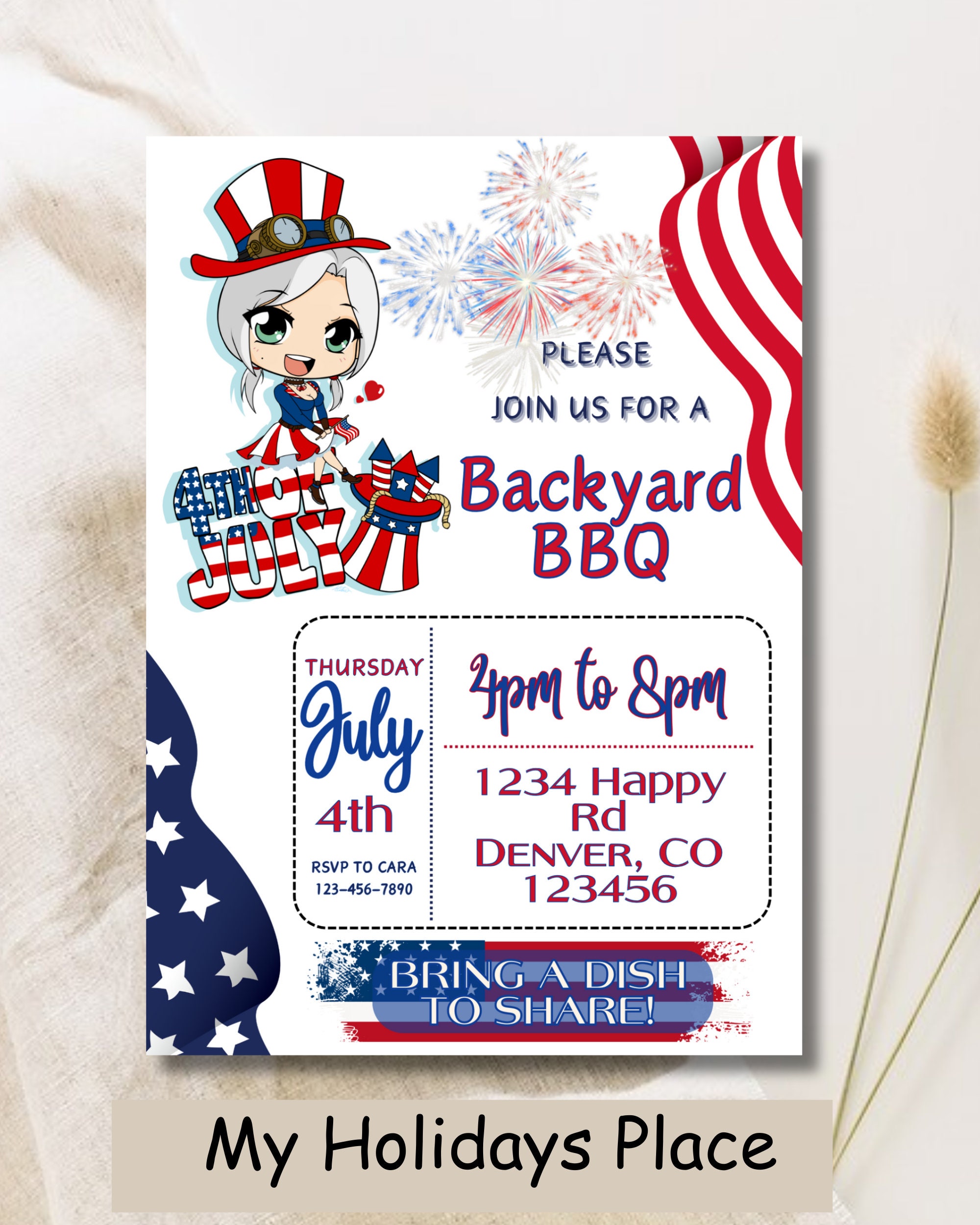 EDITABLE 4th of July Invitation, Party Invitation, 4th of July BBQ ...