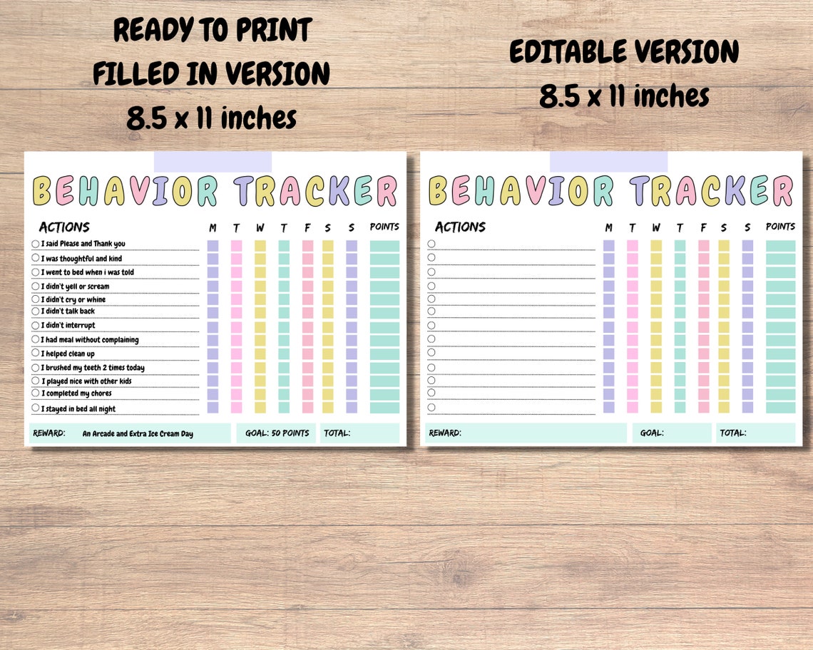 Behavior Reward Chart for Kids Digital Printable Editable - Etsy Canada