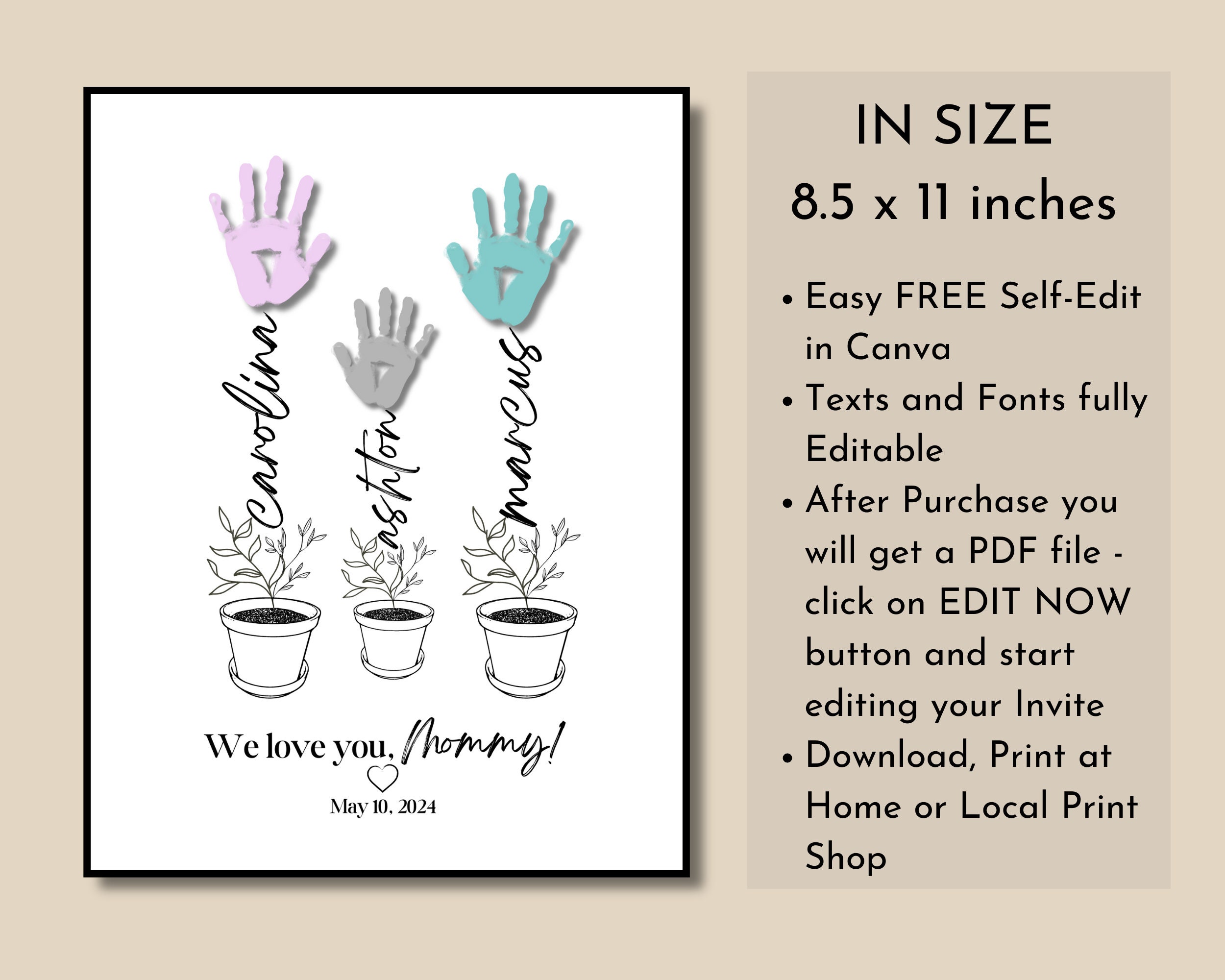Mothers Day Flower Handprint Art Bundle, Printable, Mom Craft Gift From ...
