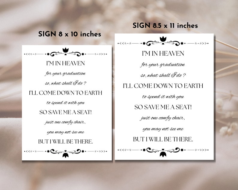 Memorial Graduation Party Printable Sign, Reserved Chair Sign ...