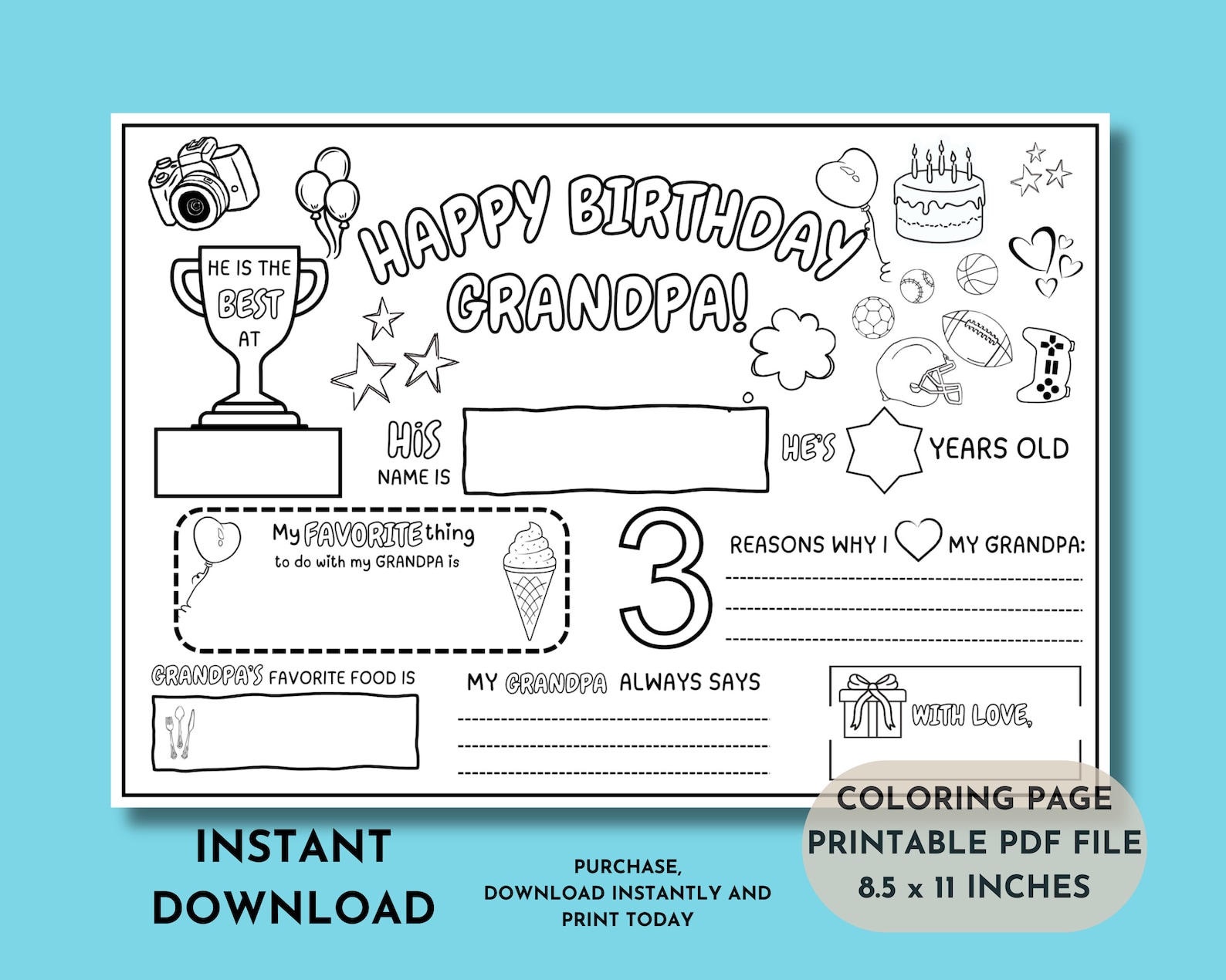 Happy Birthday Grandpa Coloring Page | Printable All About Grandpa Fill ...