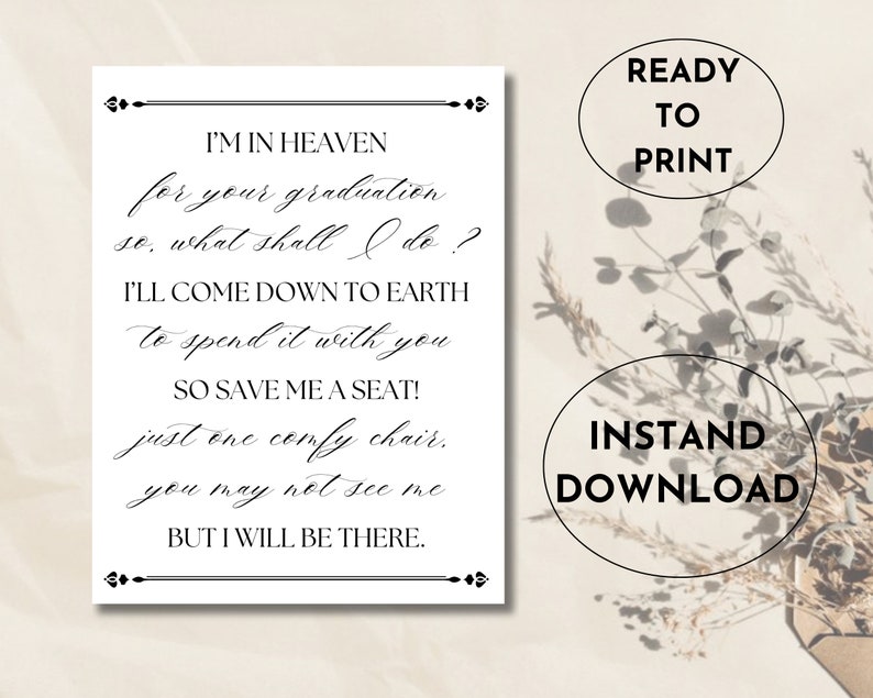 Memorial Graduation Party Printable Sign, Reserved Chair Sign ...