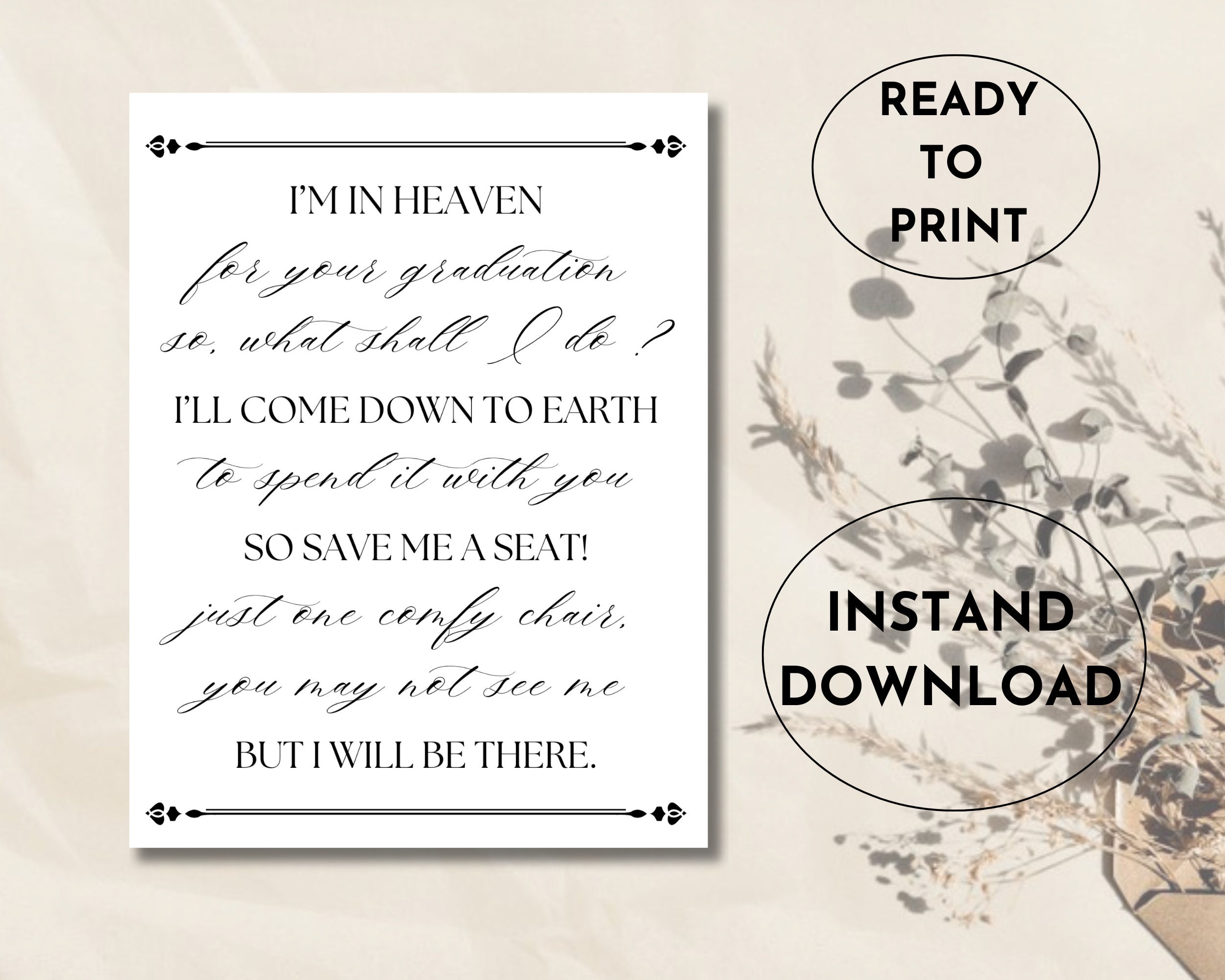 Memorial Graduation Party Printable Sign, Reserved Chair Sign ...