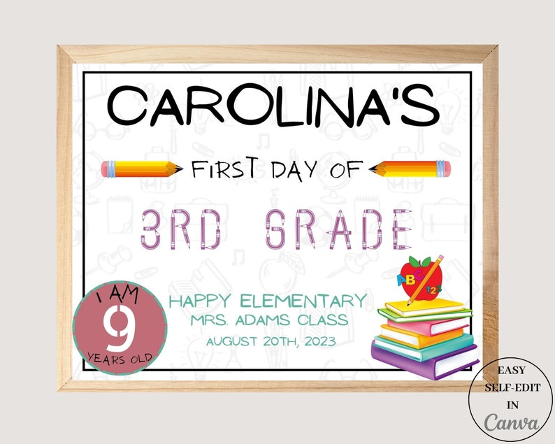 Digital Back to School Sign Editable, Printable Editable First and Last ...