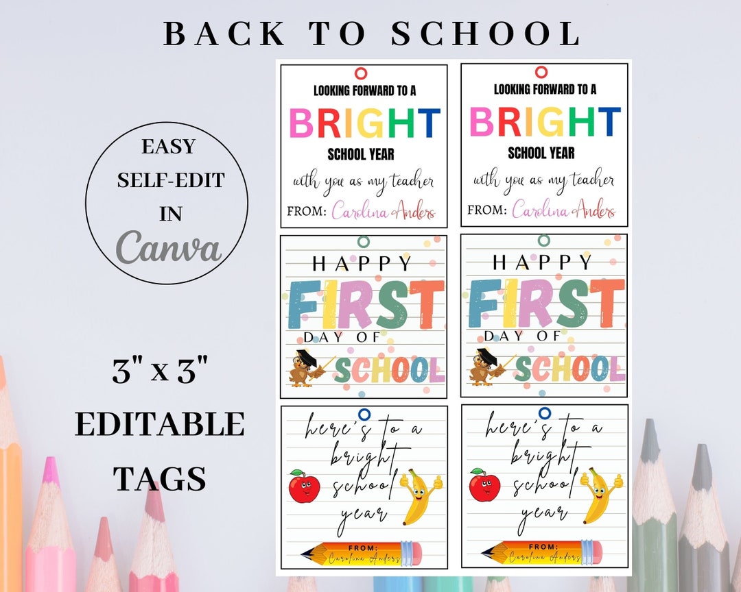 Digital Back to School My Teacher Editable Gift Tag, Bright School Year ...