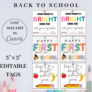 Digital Back to School My Teacher Editable Gift Tag, Bright School Year ...