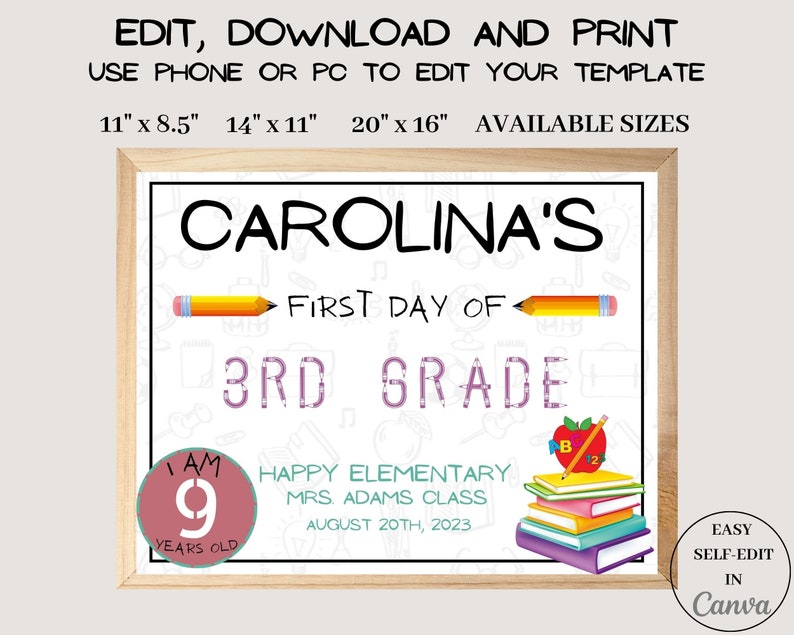 Digital Back to School Sign Editable, Printable Editable First and Last ...