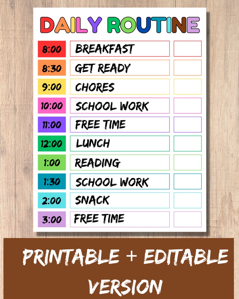 Back to School Daily Routine, Printable Daily Routine, Responsibility ...