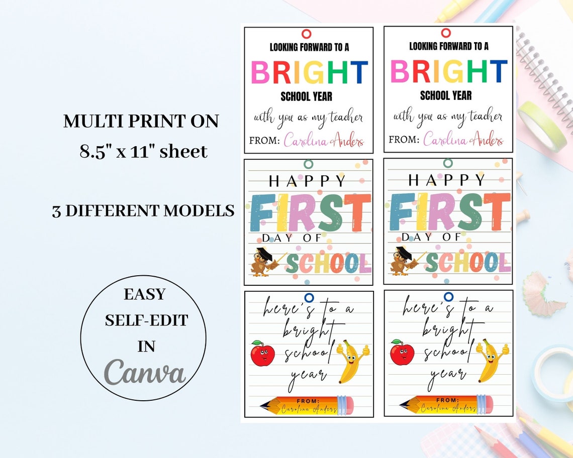 Digital Back to School My Teacher Editable Gift Tag, Bright School Year ...