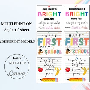 Digital Back to School My Teacher Editable Gift Tag, Bright School Year ...