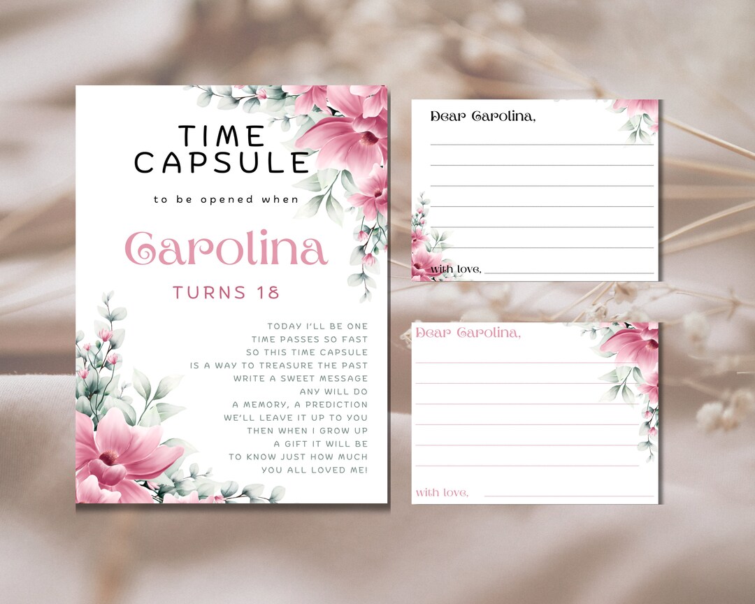 Time Capsule Sign With Matching Printable Message Cards, Editable Sign, First Birthday Time ...