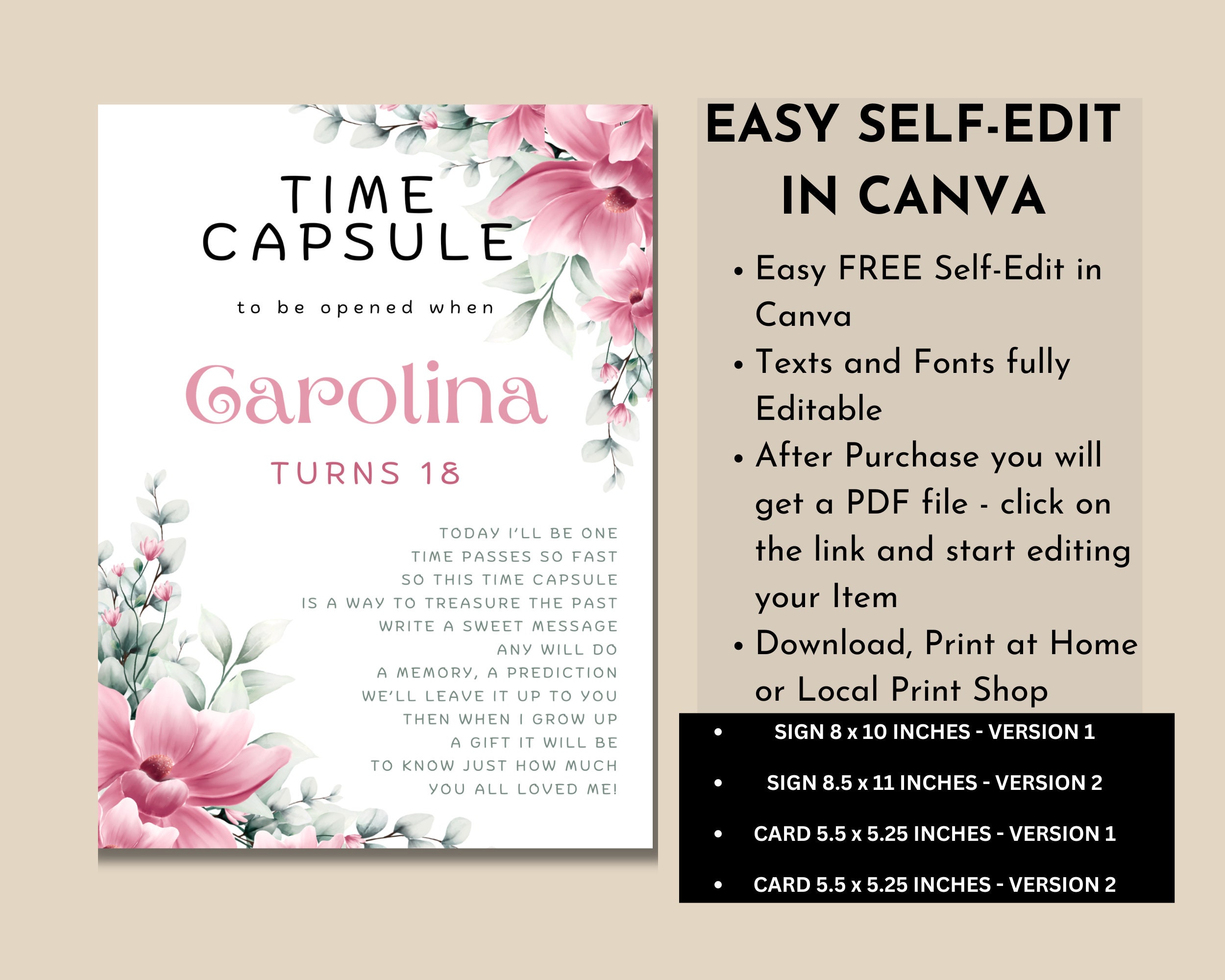 Time Capsule Sign With Matching Printable Message Cards, Editable Sign ...