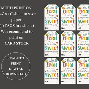 Back to School Gift Tags, Printable First Day of School Treat Bag Tag ...