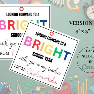 Digital Back to School My Teacher Editable Gift Tag, Bright School Year ...