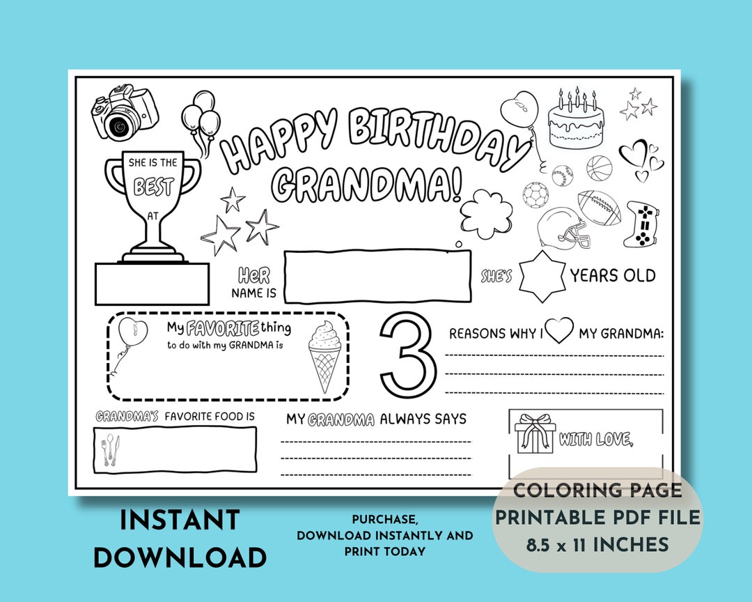 Happy Birthday Grandma Coloring Page | Printable All About Grandma Fill ...