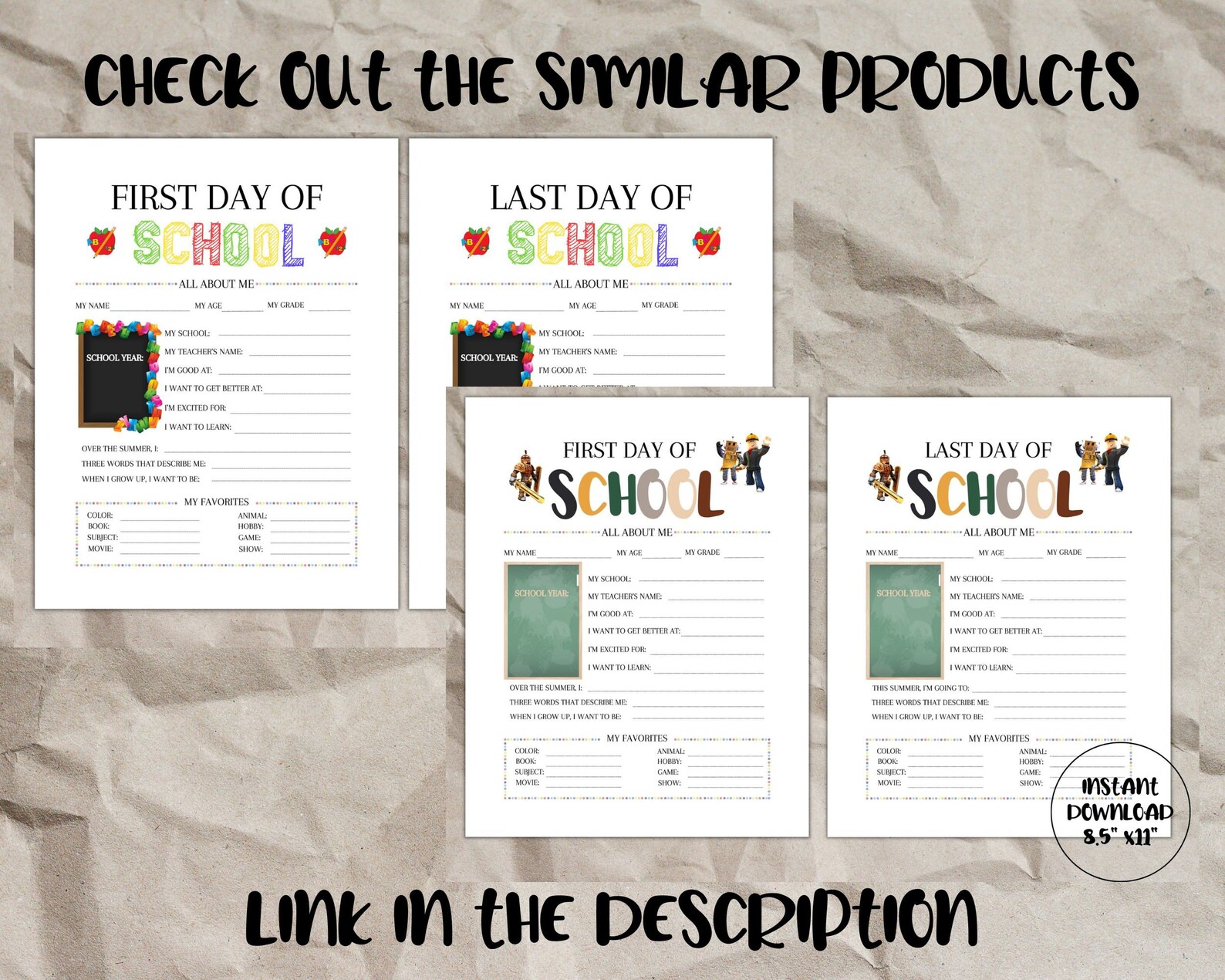 Back to School, First Day of School Printable, Last Day of School ...