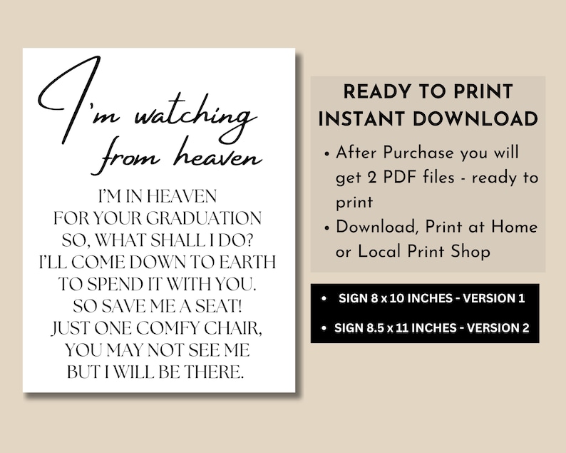 Memorial Graduation Party Printable Sign, Reserved Chair Sign ...