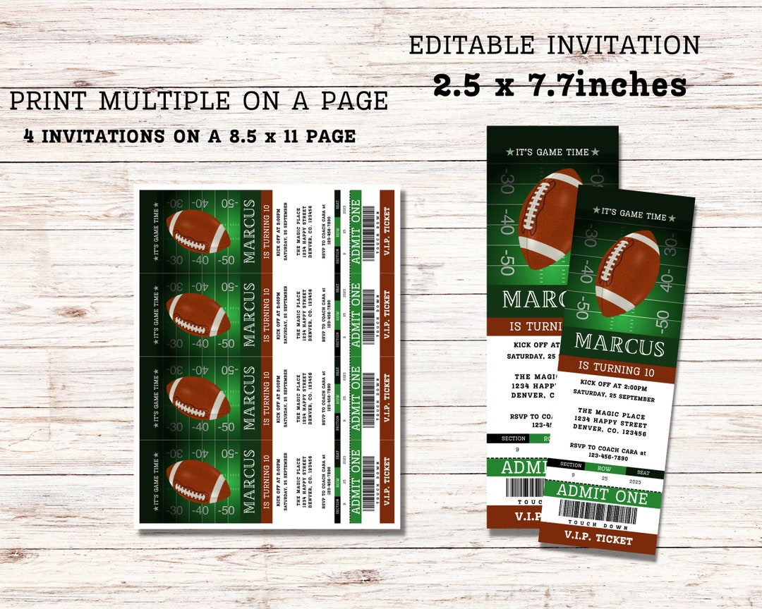 Football Ticket Printable Invitation, Football Birthday Party ...